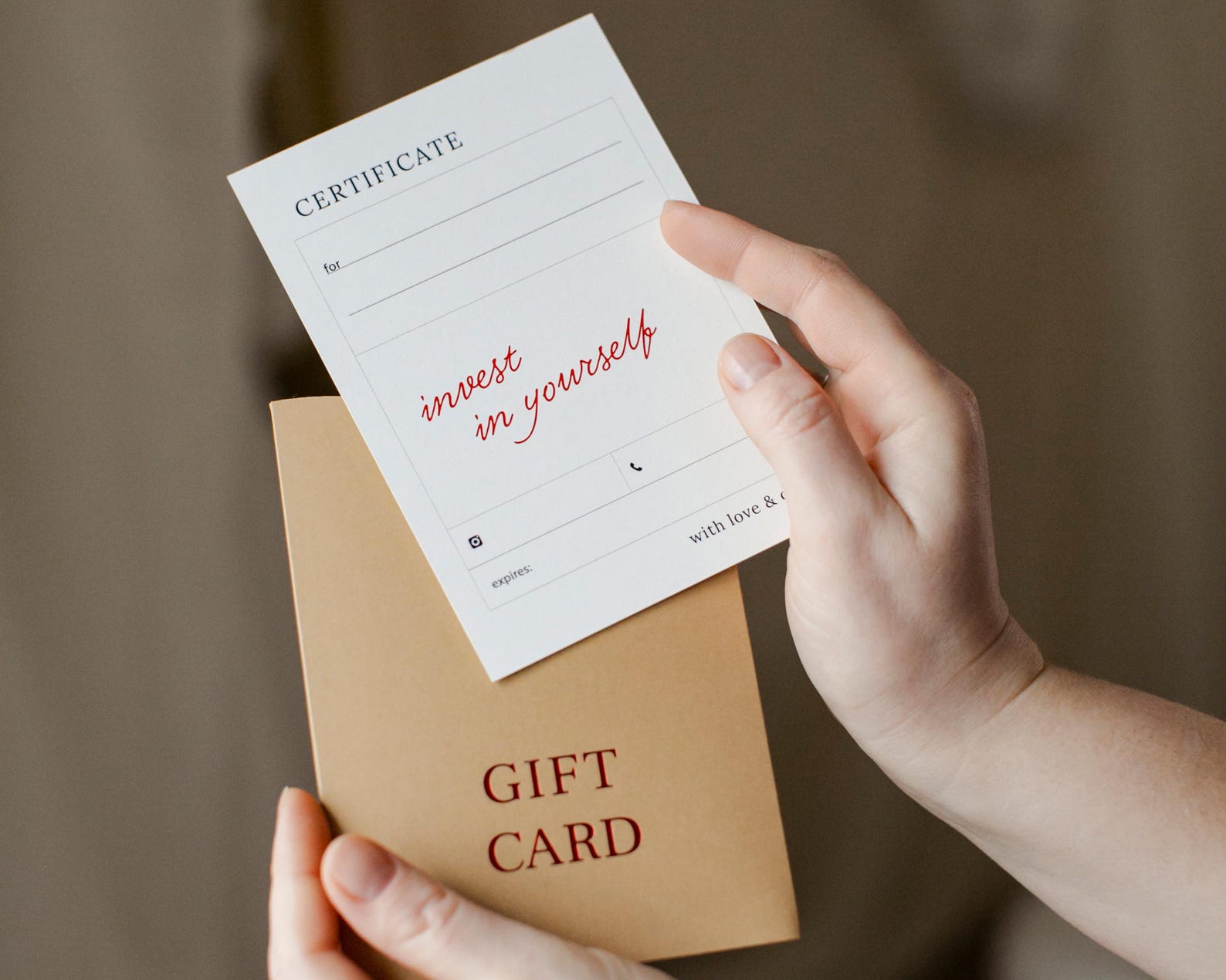 Gift Certificate for Woman, Gift Card in Burgundy Envelope, Gift for ...