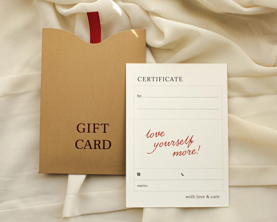 Gift Certificate for Woman, Gift Card in Burgundy Envelope, Gift for ...