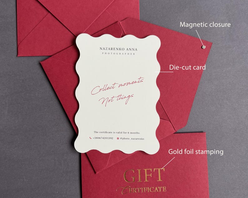 Photographer Gift Certificate, Photography Gift Card in Burgundy ...