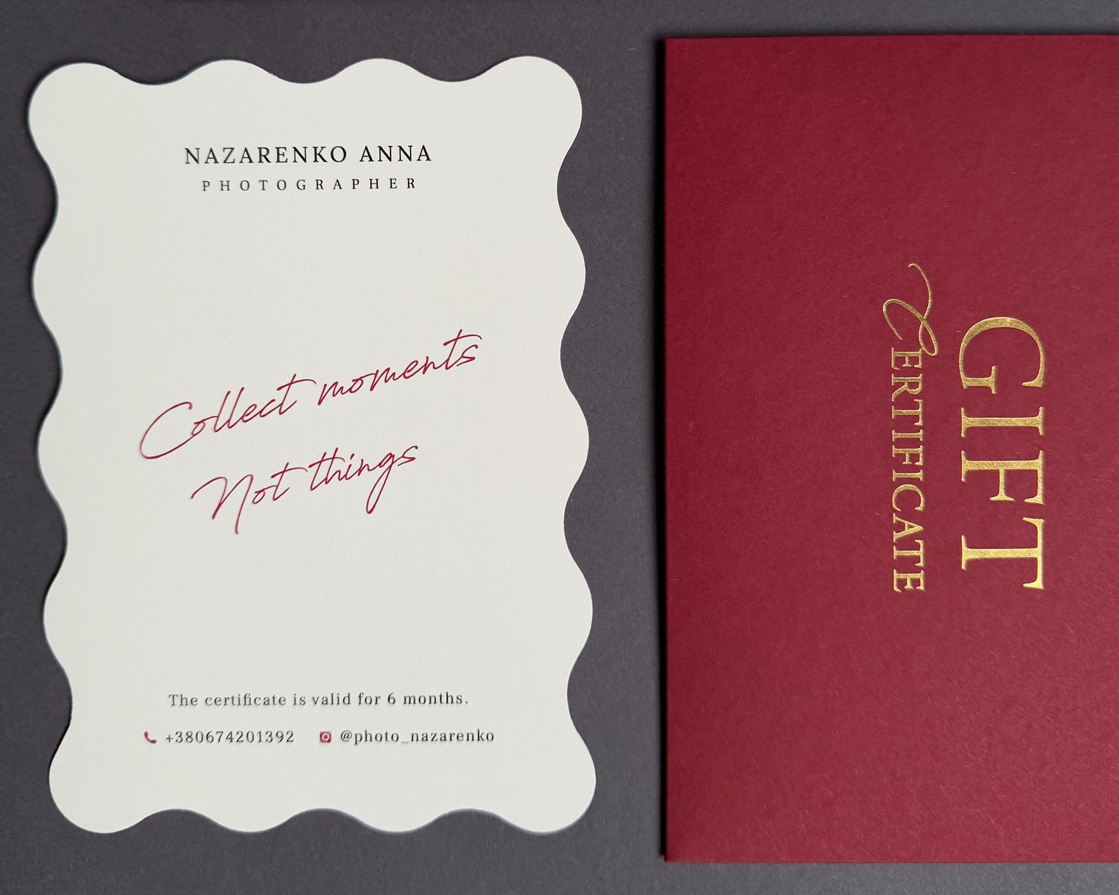 Photographer Gift Certificate, Photography Gift Card in Burgundy ...