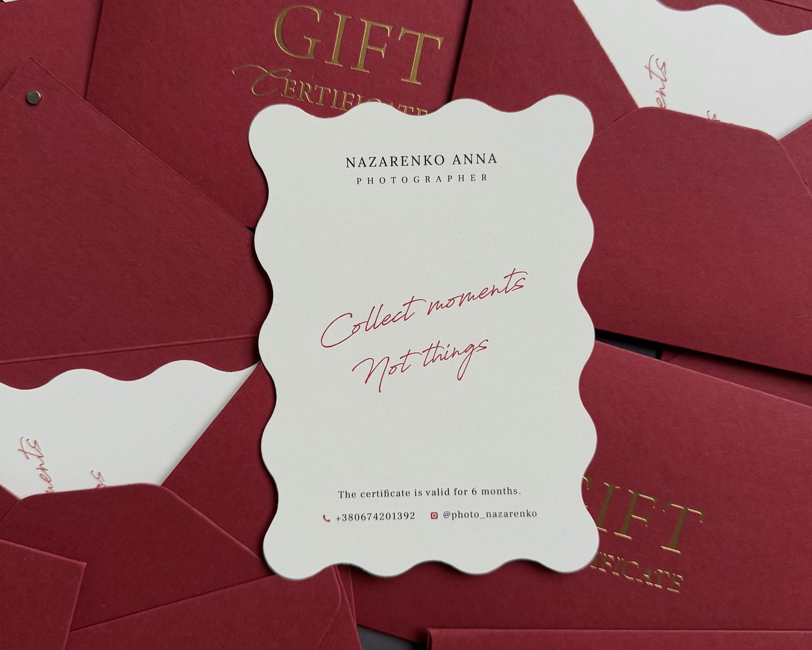 Photographer Gift Certificate, Photography Gift Card in Burgundy ...