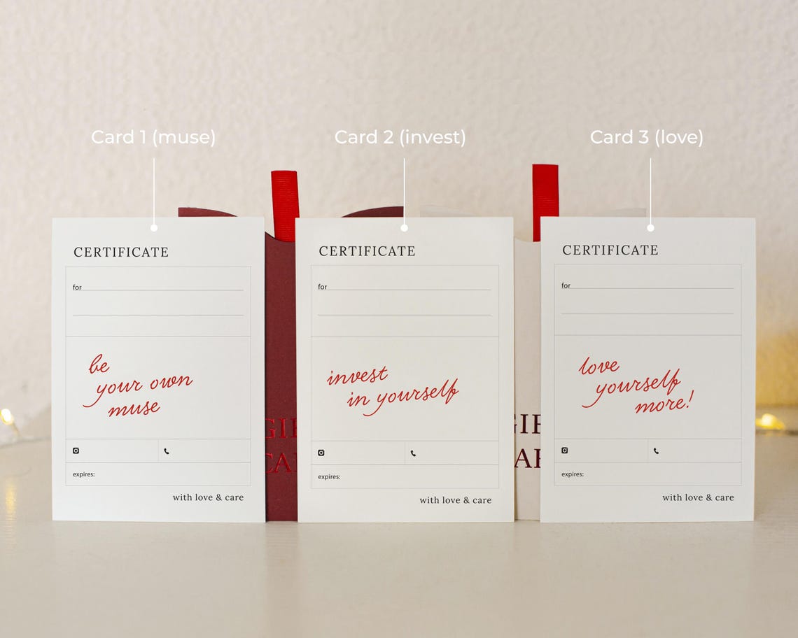 Gift Certificate for Woman, Gift Card in Burgundy Envelope, Gift for ...