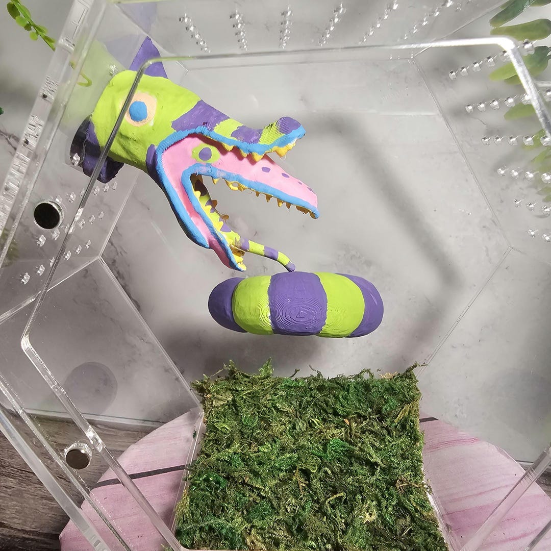 3D Printed Goofy Black and White Two-headed Worm Jumping Spider Hide ...