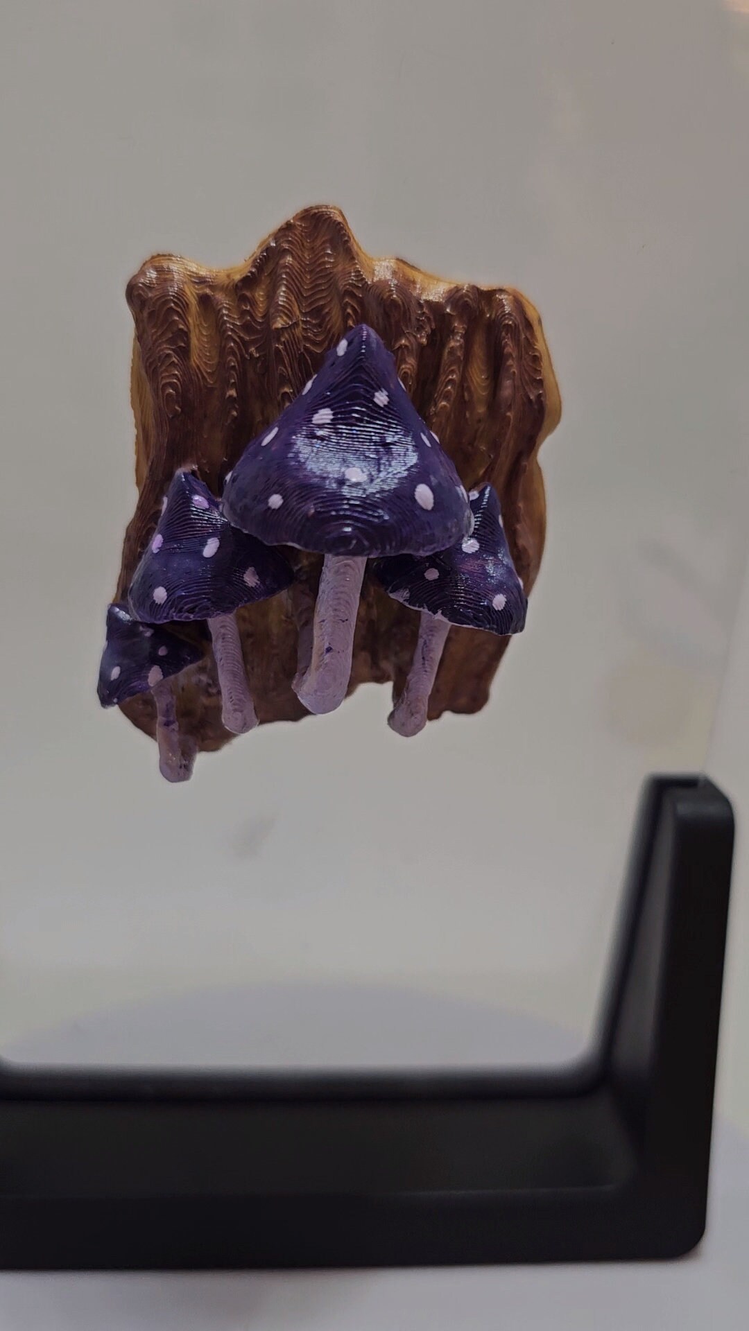 3D Printed Magnetic Purple Fairy Drop Mushrooms on Tree Bark Shelf ...