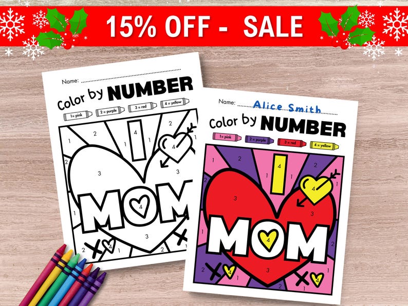 Easy Color by Number, I Love MOM, Valentine's Day Gift, Mother's Day ...