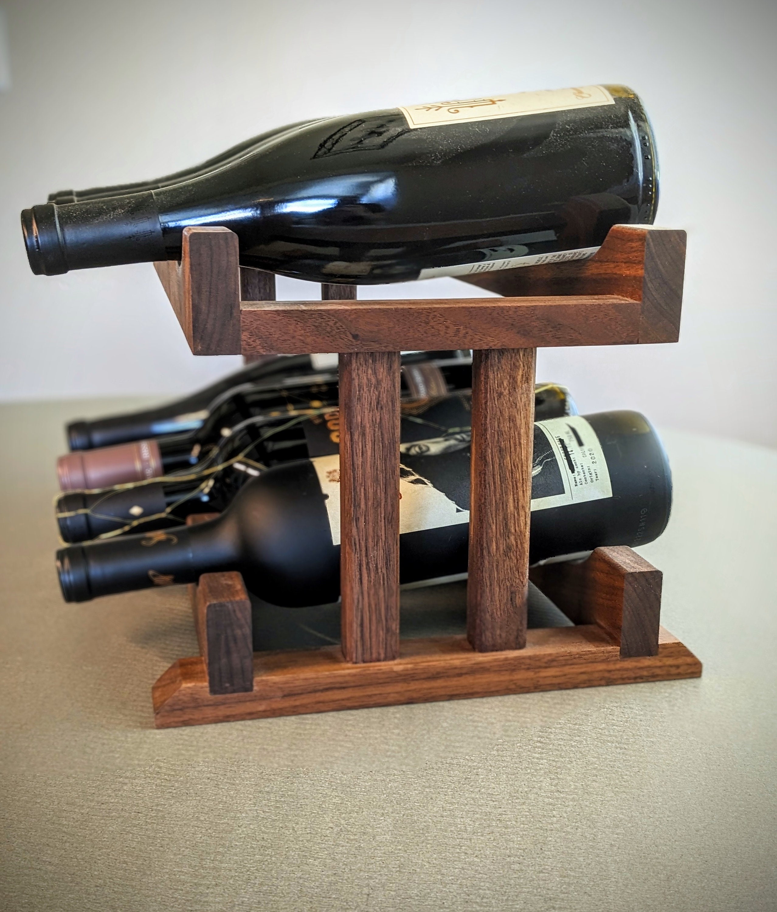 Walnut Countertop & Bartop Wine Rack | Elegant Two Tier Wood ...