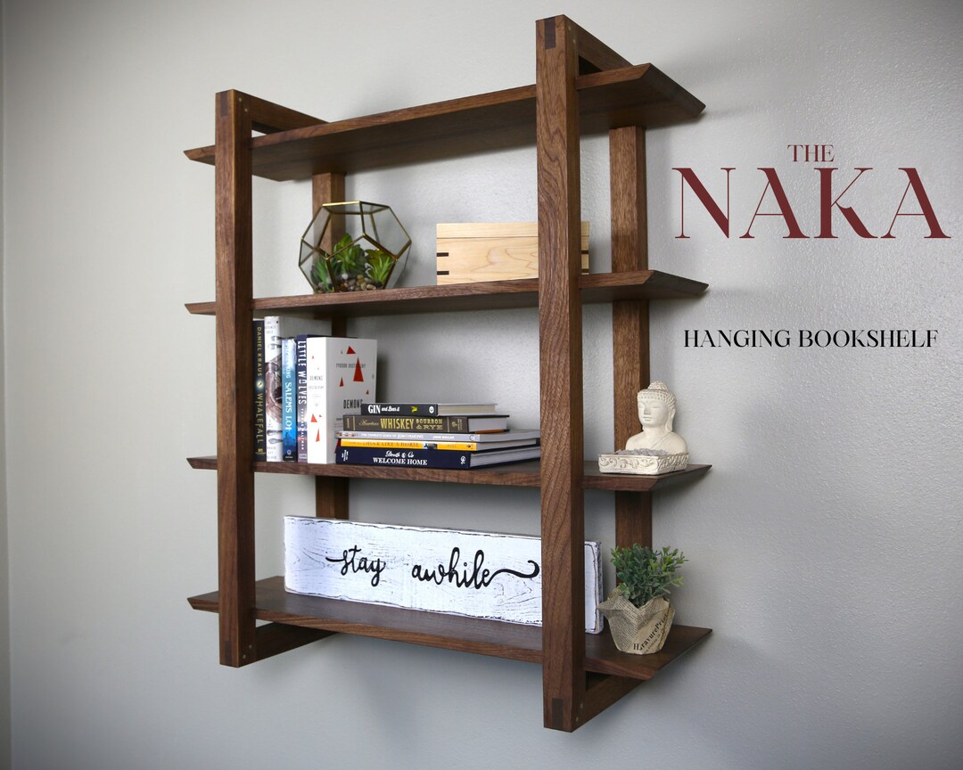 Hanging Bookshelf Custom Walnut Bookshelf Hanging Plant Shelf Decor ...