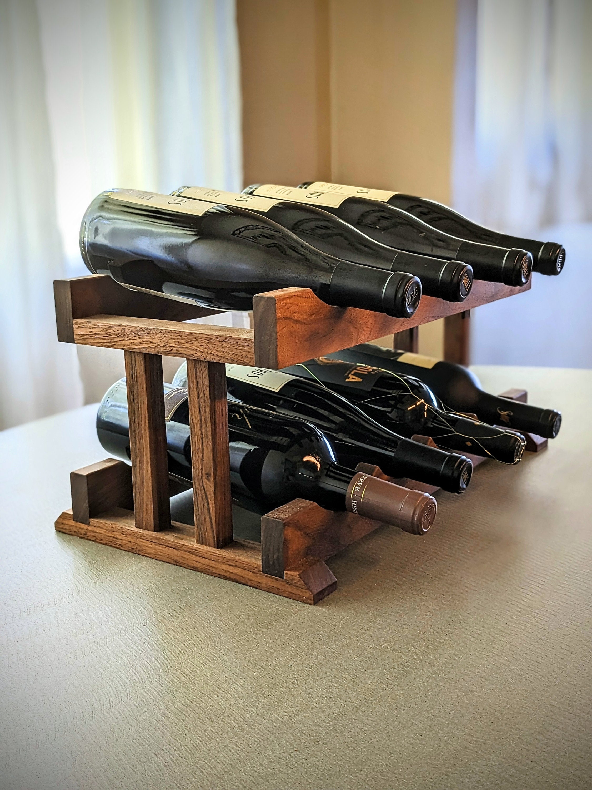 Walnut Countertop & Bartop Wine Rack | Elegant Two Tier Wood ...