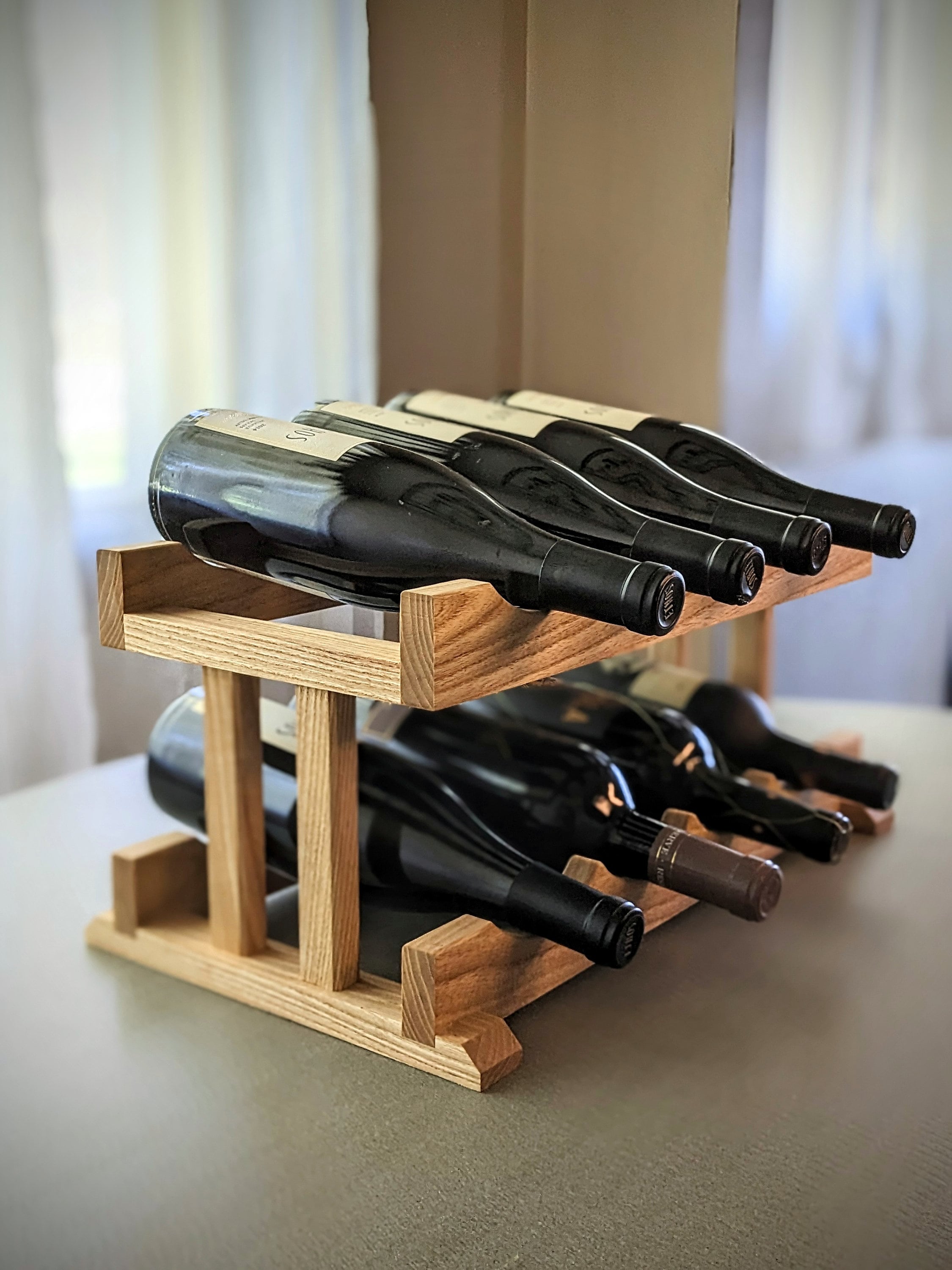 Ash Countertop & Bar Top Wine Rack Elegant Two Tier Wood Freestanding ...