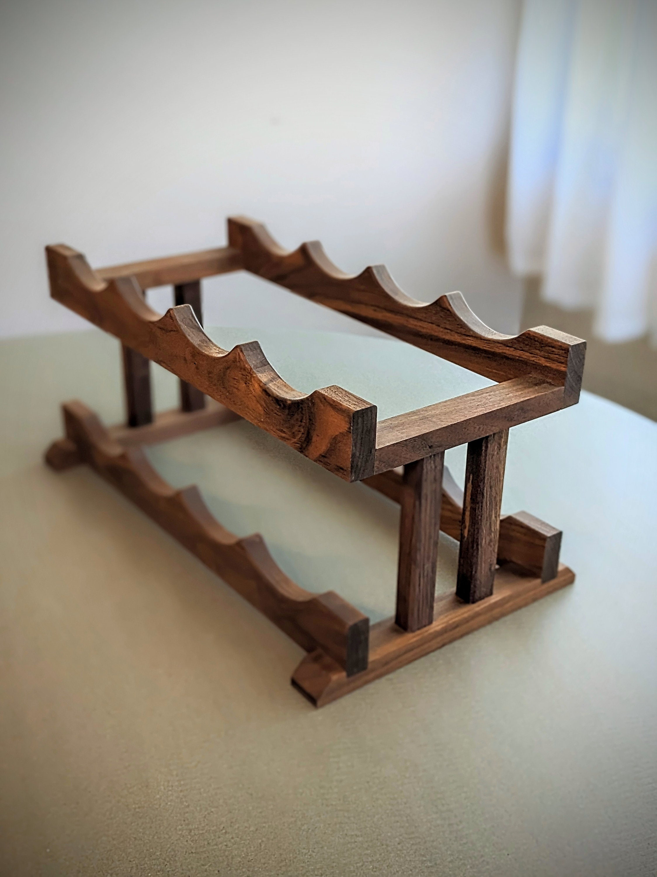 Walnut Countertop & Bartop Wine Rack | Elegant Two Tier Wood ...