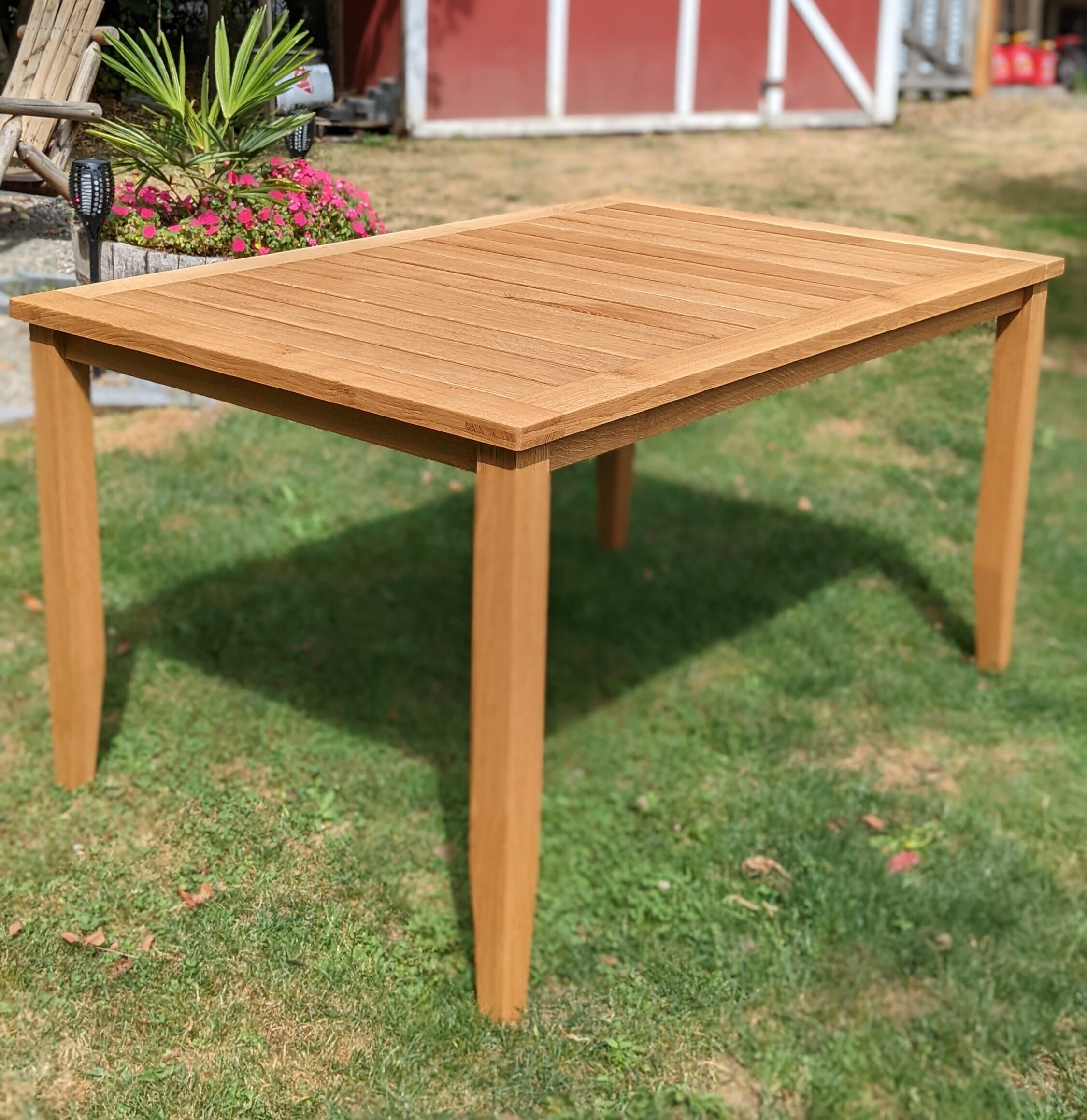 Rocker Outdoor Patio Dining Table White Oak Rectangular Slat Top Dining ...