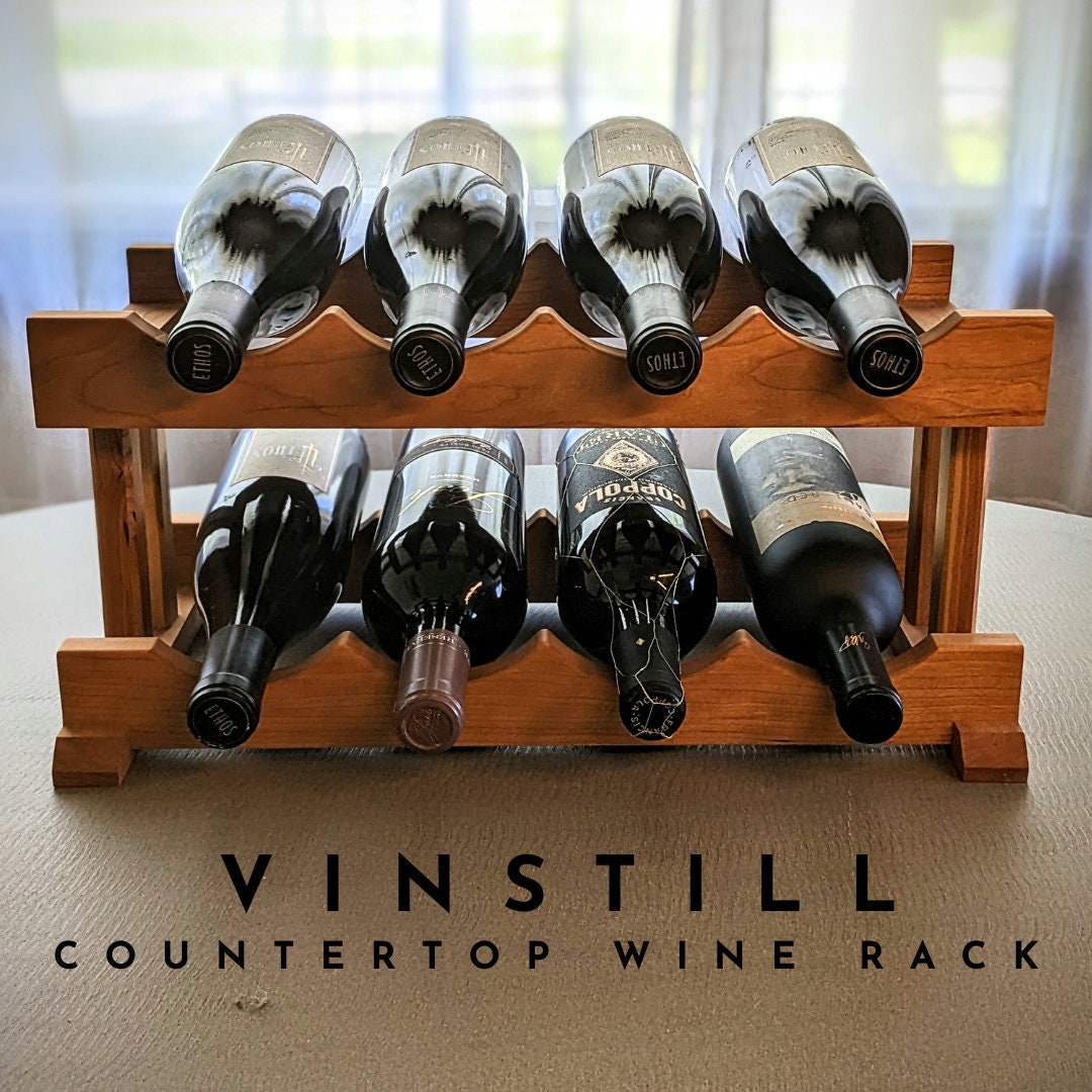 Cherry Countertop & Bartop Wood Wine Rack | Elegant Two Tier Wood ...