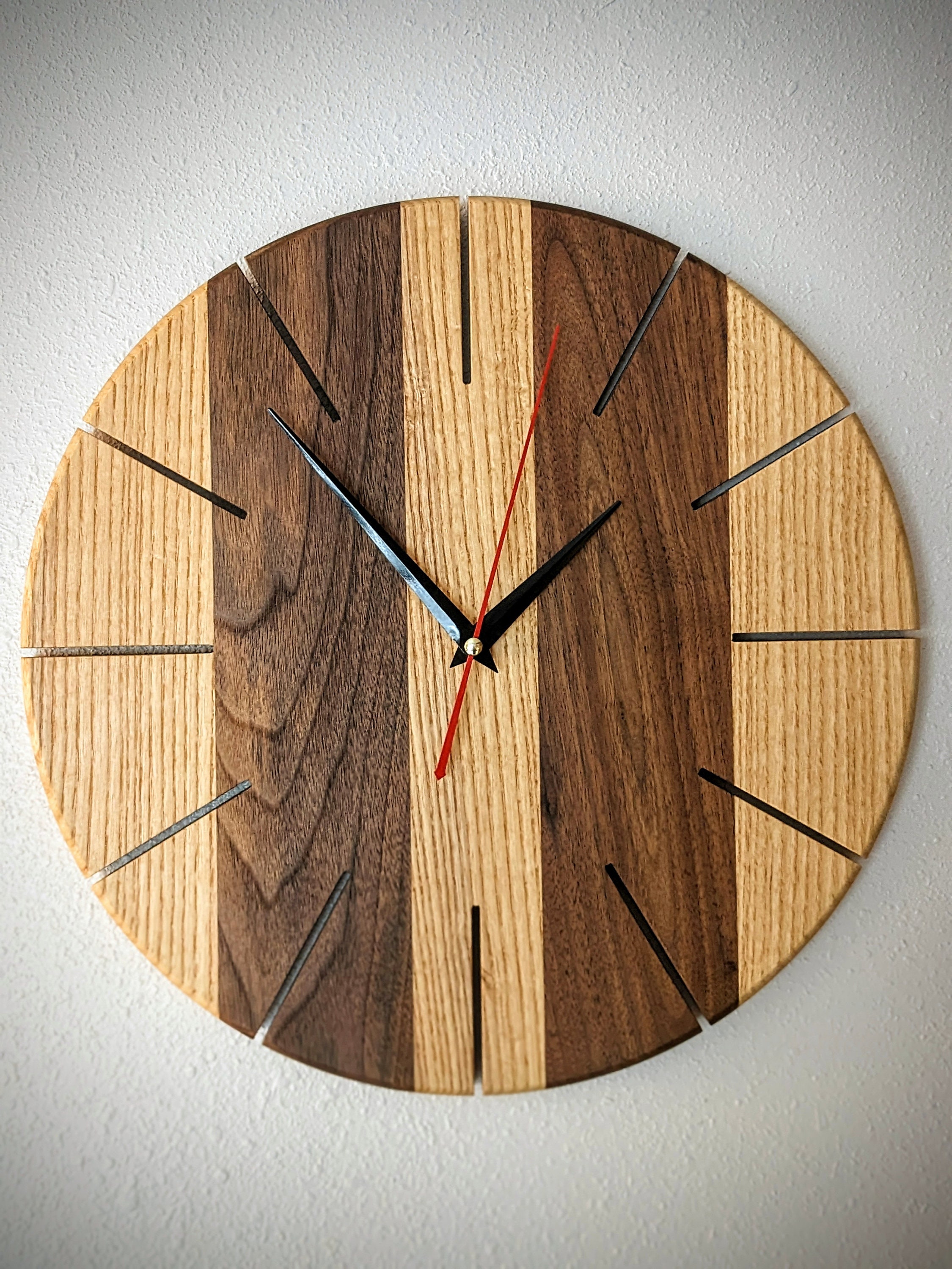 Walnut and Ash Hardwood Hanging Wall Clock Real Wood| Handmade Circular ...