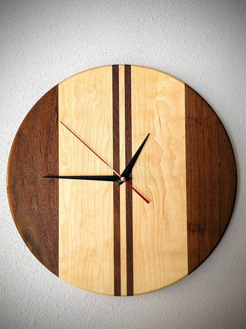 Walnut and Aspen Hardwood Hanging Wall Clock Real Wood| Handmade ...