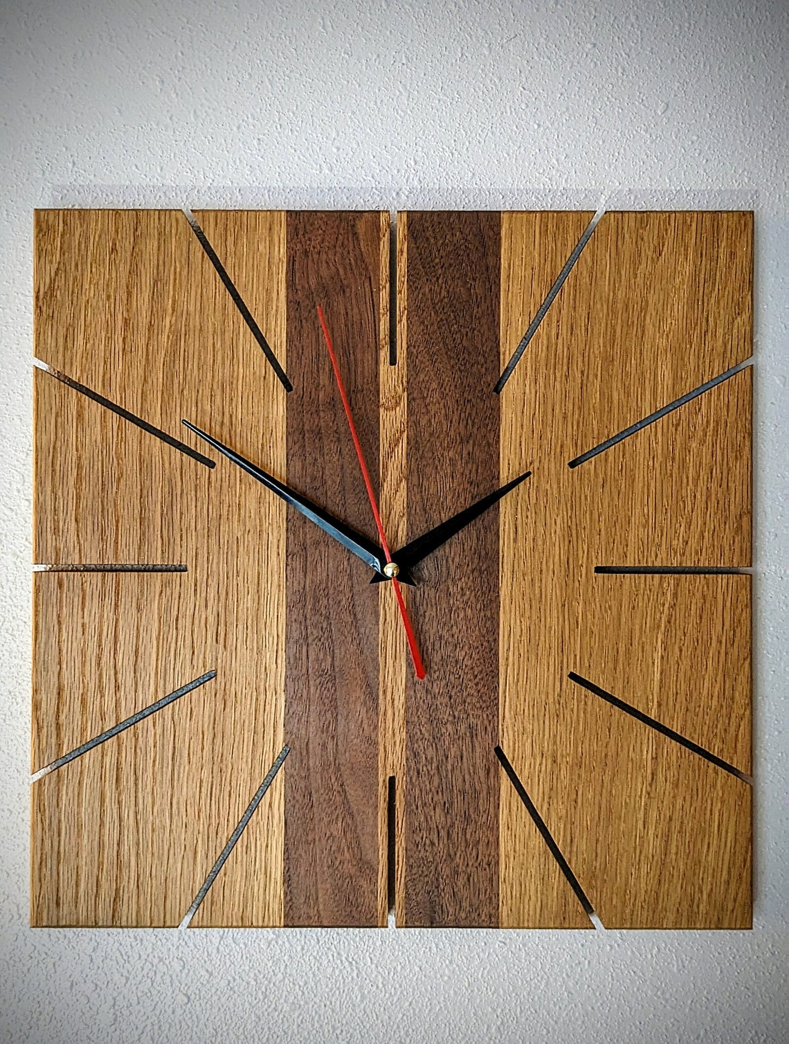 White Oak and Walnut Hardwood Hanging Wall Clock Real Wood| Handmade ...