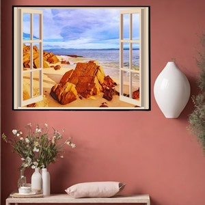 Beach Wall Art Printable, Coastal Wall Art, Window Frame Style, Beach ...