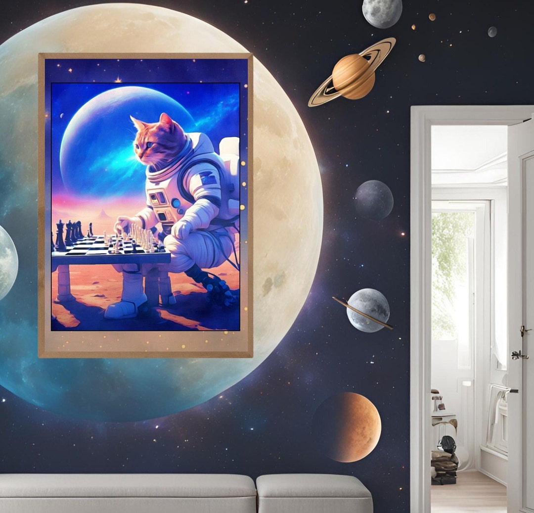 Space Cat Poster, Ideal Cat Lover's Gift, Home Decor, Space Cat Art ...