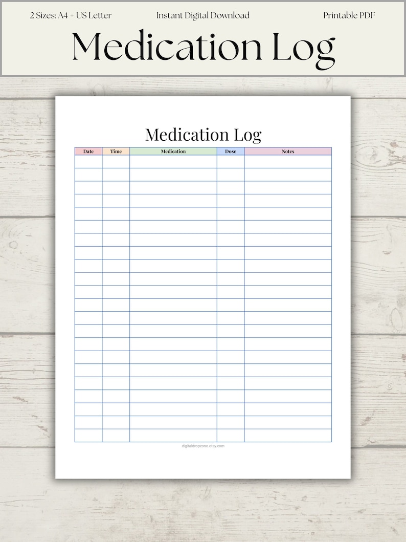 Medication Log Printable PDF Instant Download Prescriptions Vitamins ...