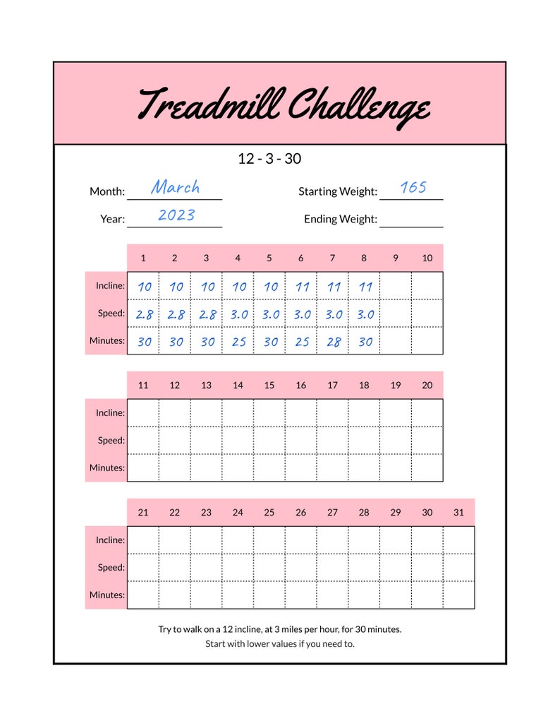 Treadmill Challenge, Workout Tracker, Fitness Tracker - Etsy