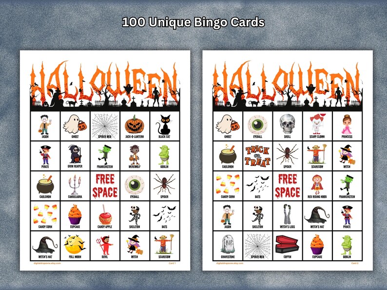 100 Halloween Bingo Cards - Etsy