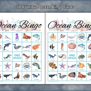 100 Ocean Bingo Cards - Etsy