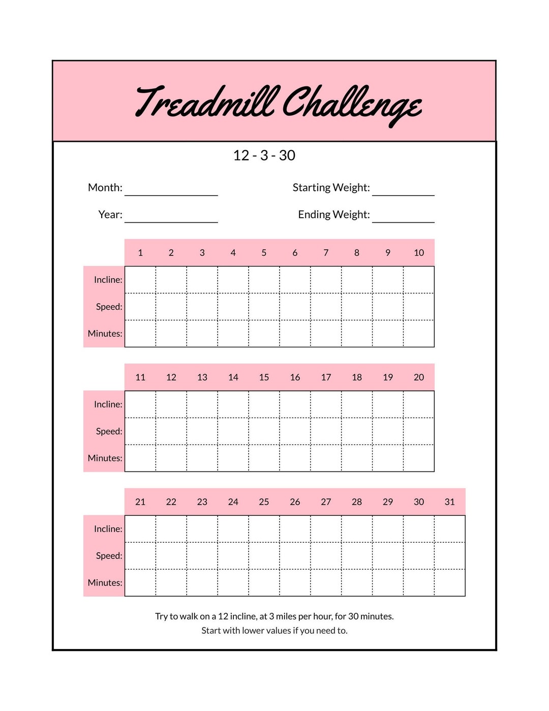 Treadmill Challenge Workout Tracker Fitness Tracker - Etsy