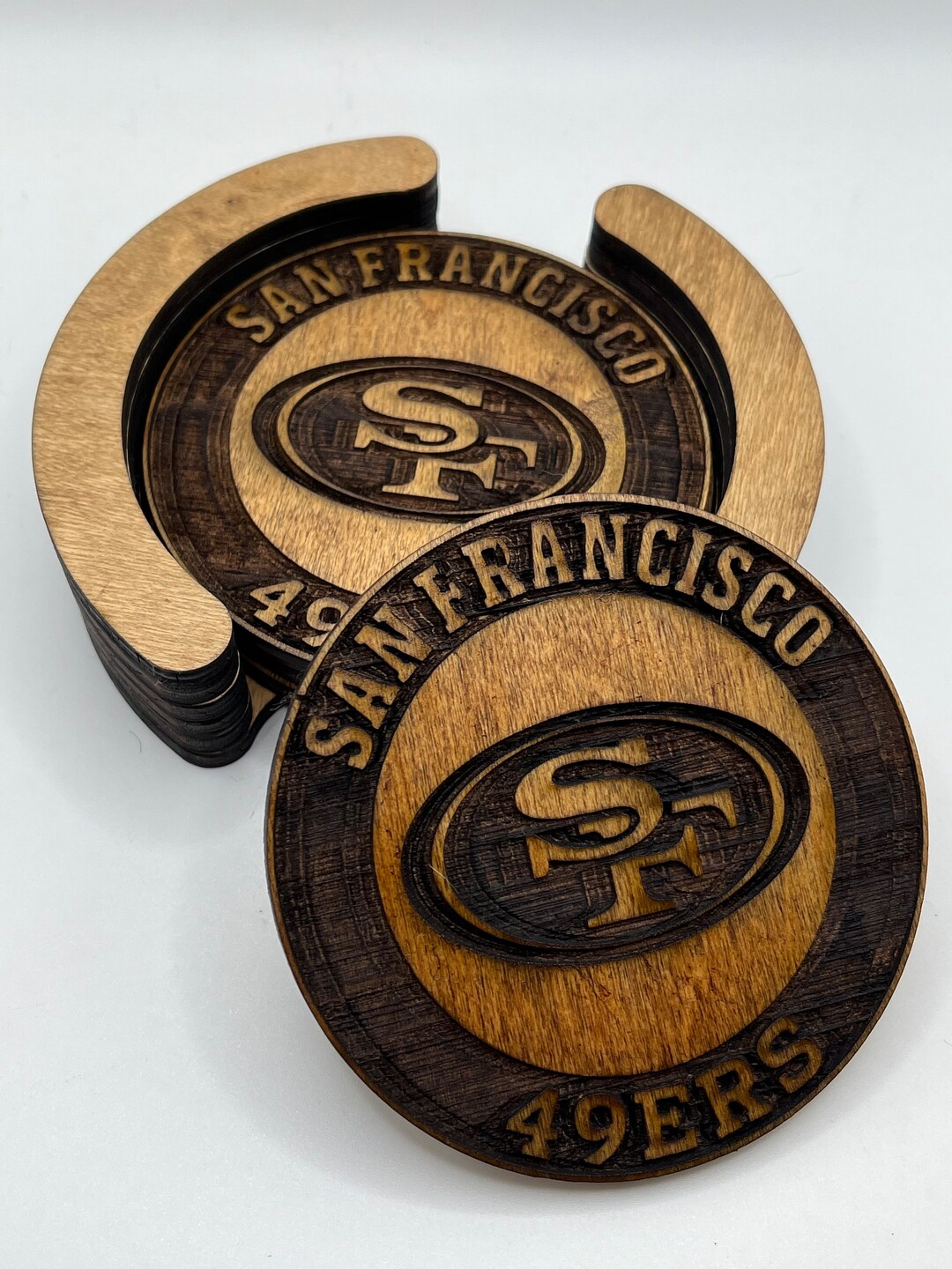 San Francisco 49ers Coasters 4 Laser Engraved, Stained & Sealed ...