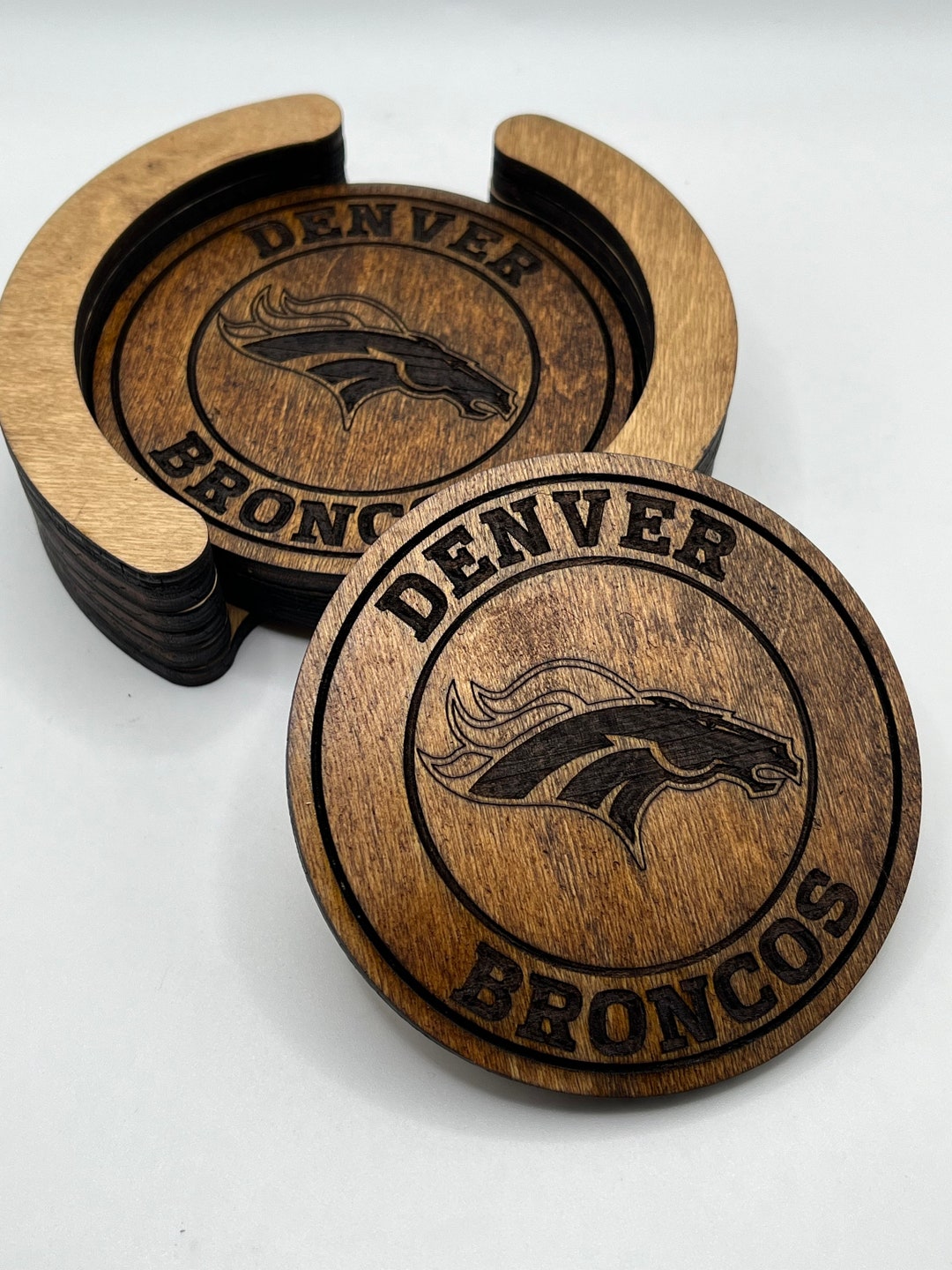 Denver Broncos Coasters 4 Laser Engraved, Stained & Sealed Coasters ...