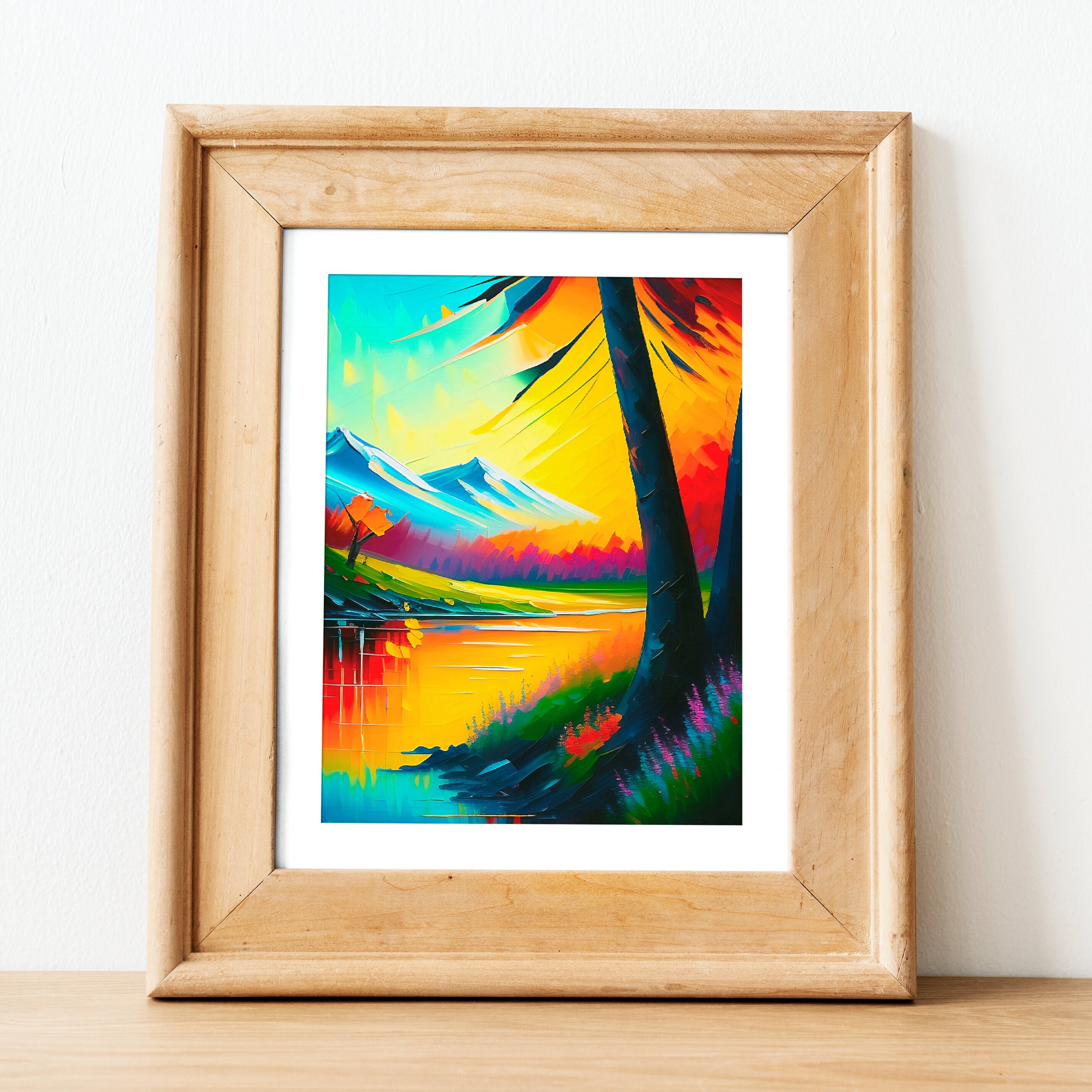 Natural Scenery Painting Lush Colorful Landscape Wall Decor Lake Sunset ...