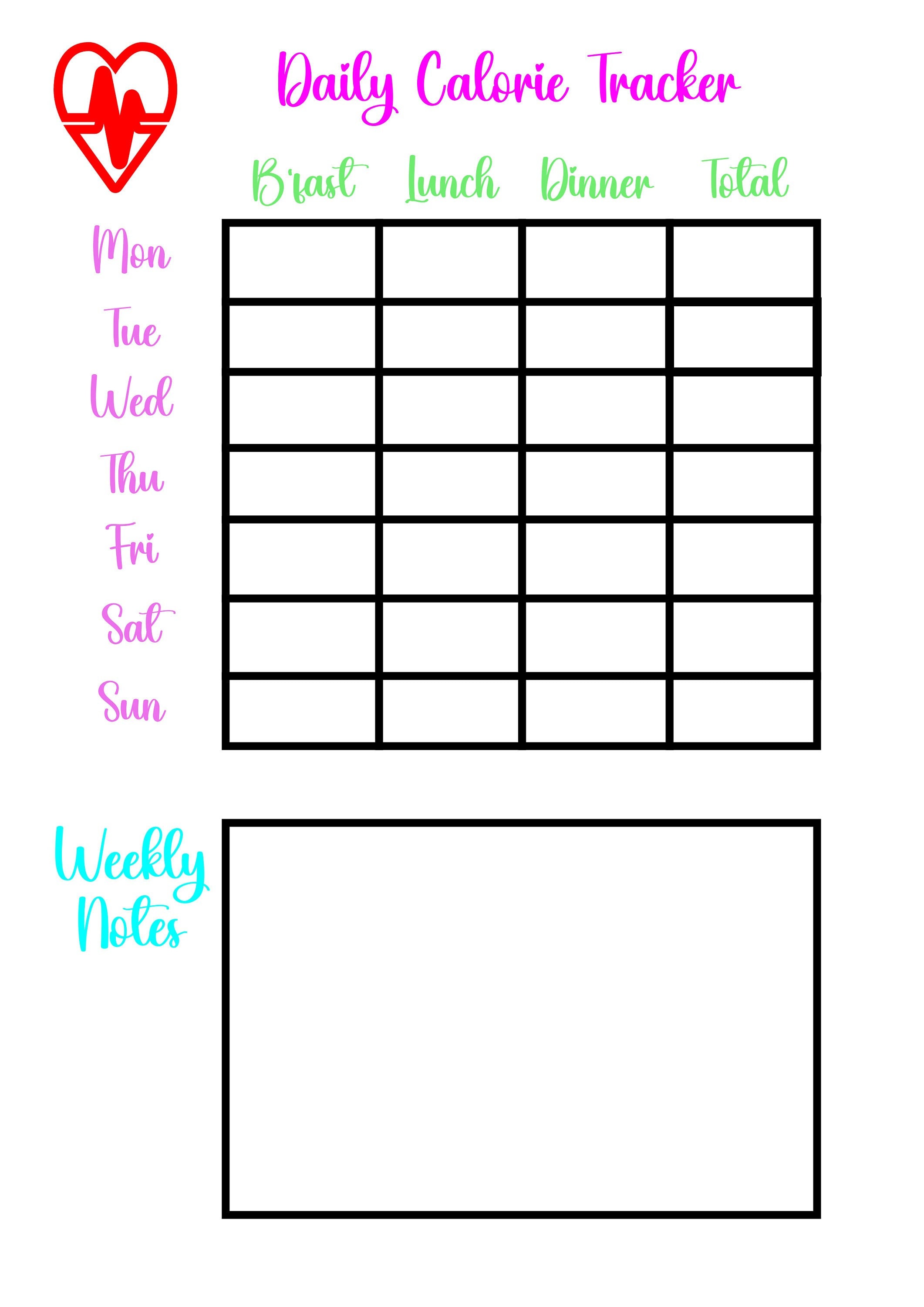 Calorie Tracker Printable Weekly Calorie Tracker Digital Instant ...