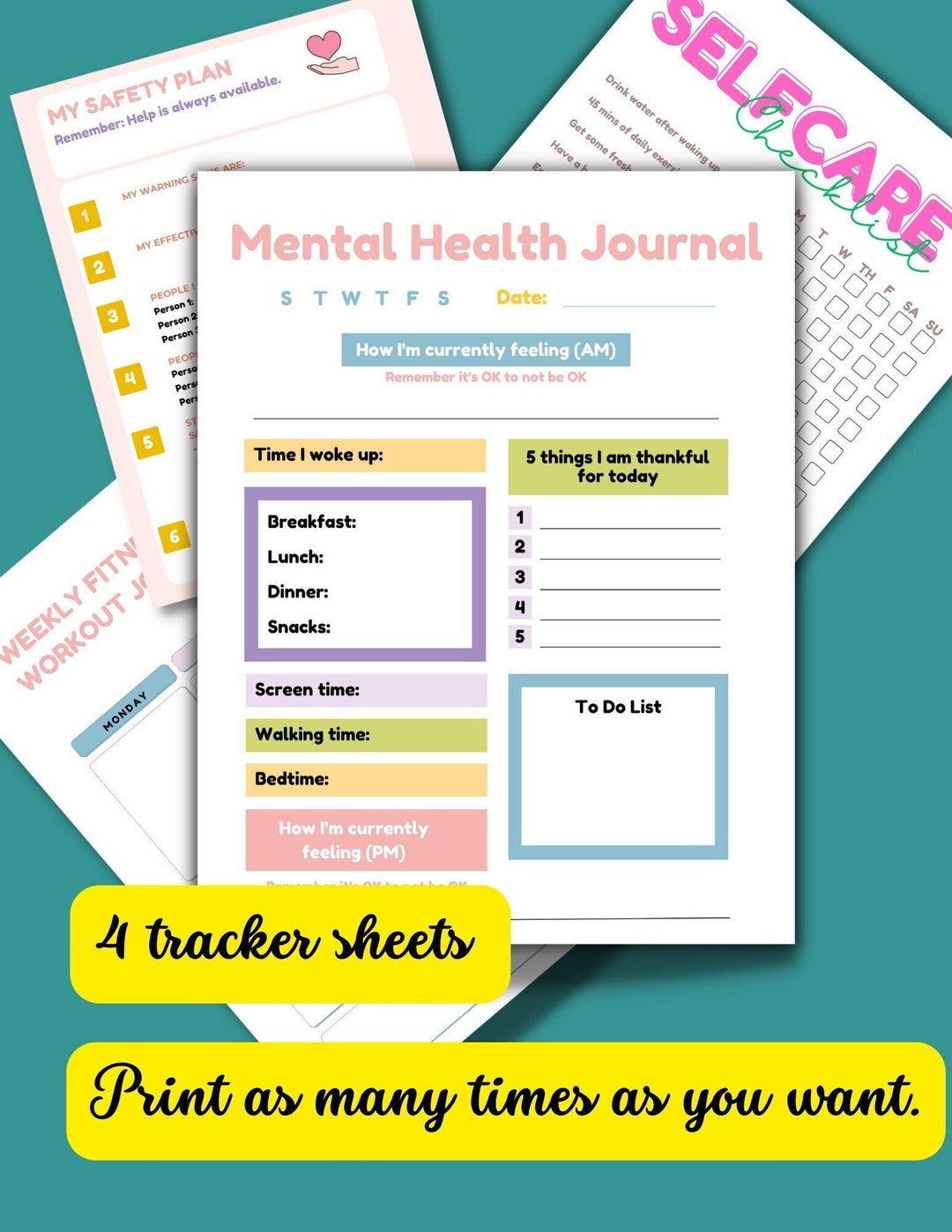 Mental Health Daily Journal Printable Anxiety Tracker Mood Tracker ...