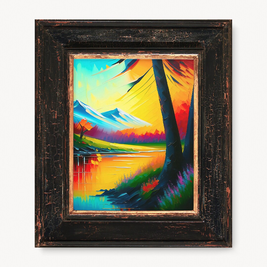 Natural Scenery Painting Lush Colorful Landscape Wall Decor Lake Sunset ...