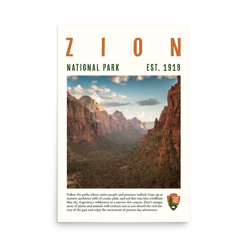 Zion National Park Poster National Park Print Utah Art Travel Print ...