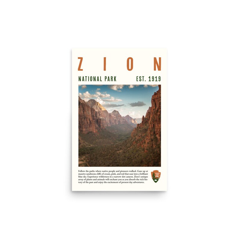 Zion National Park Poster National Park Print Utah Art Travel Print ...