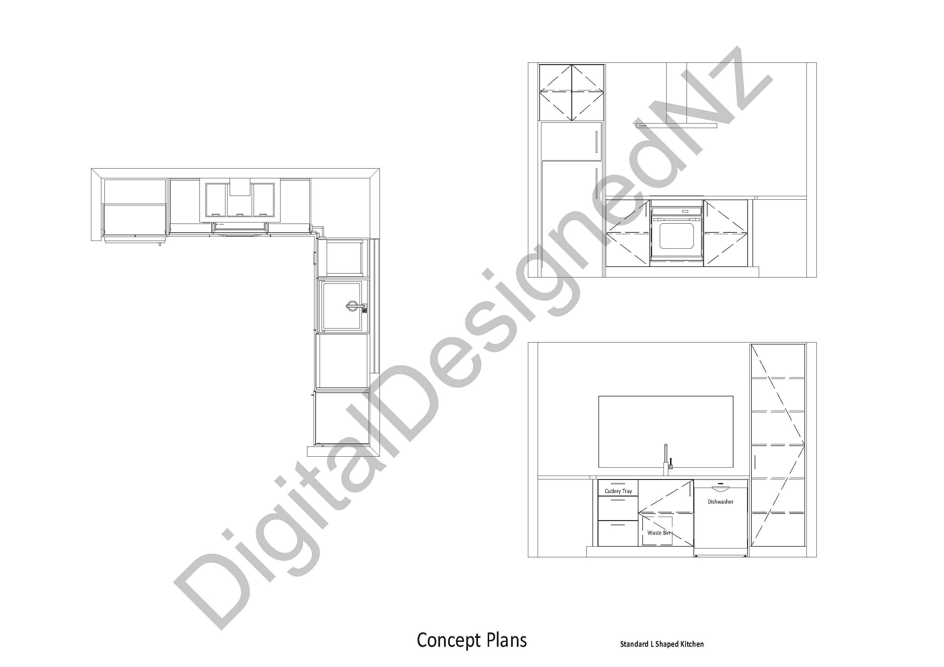 Kitchen Plans L Shaped Layout 4 Sets Elevations & 3D - Etsy
