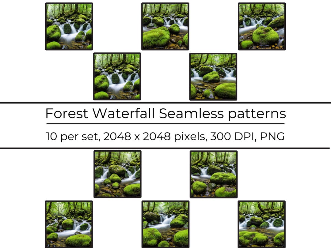 Forest Waterfalls Horizontal Only Seamless Pattern, Tile, 2048*2048 ...