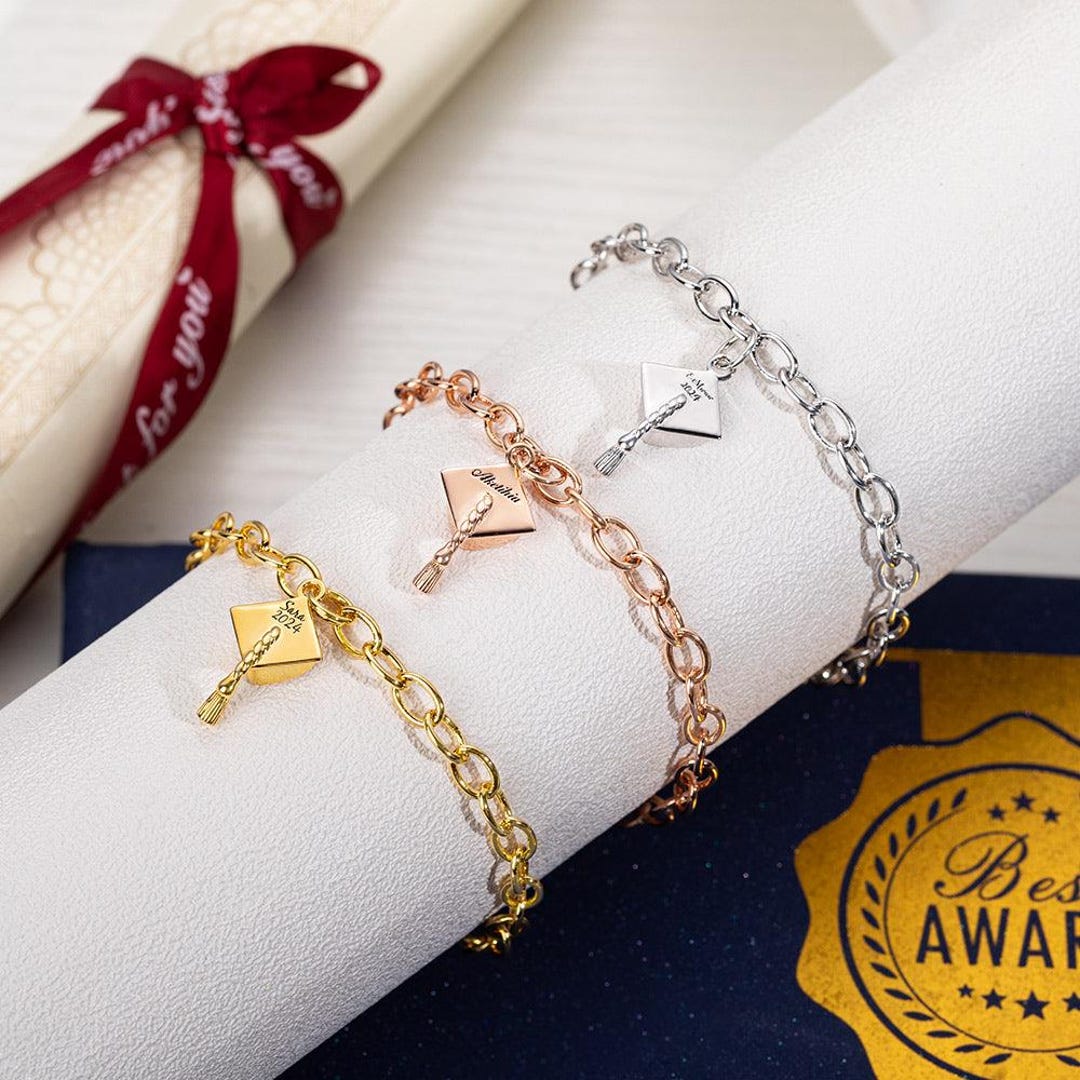 Personalized Graduation Bracelet - Custom Initial/year Engraved Cap ...