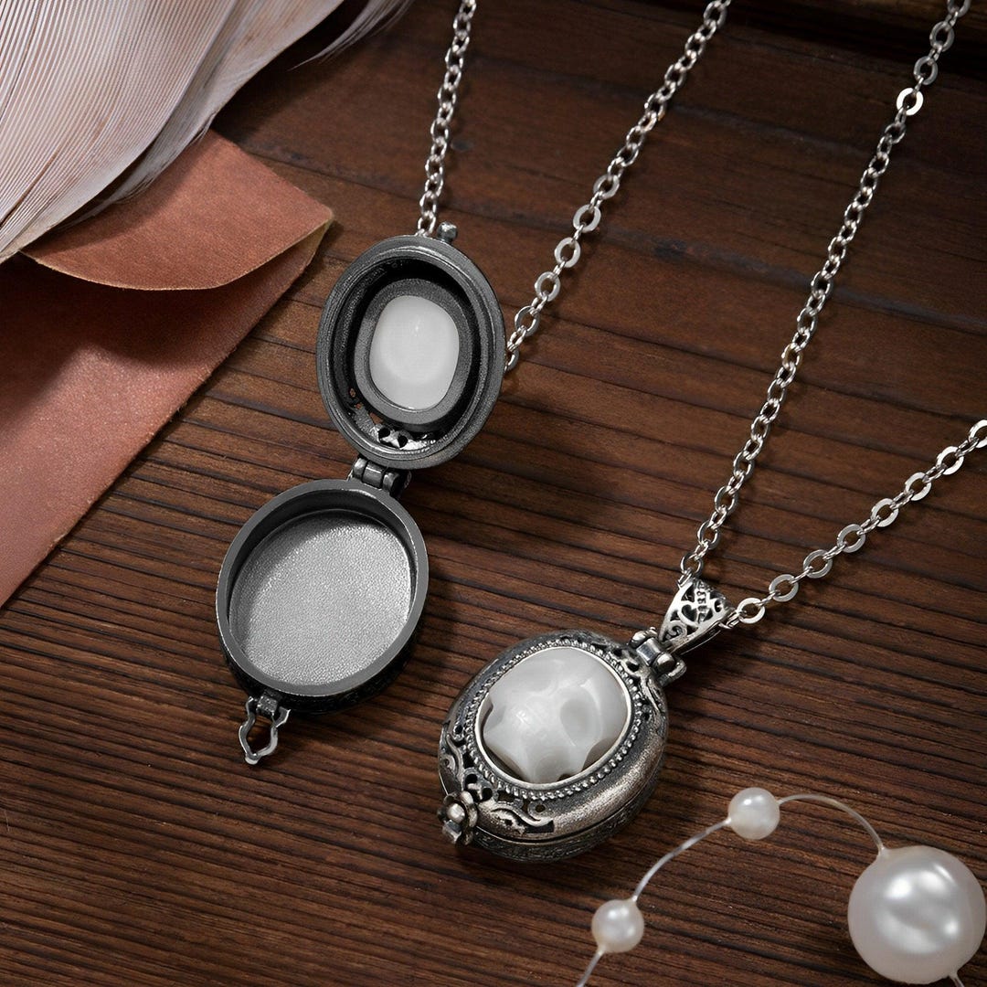 Vintage Gothic Skull Locket: Carved Pearl, Sterling Silver/brass - Etsy