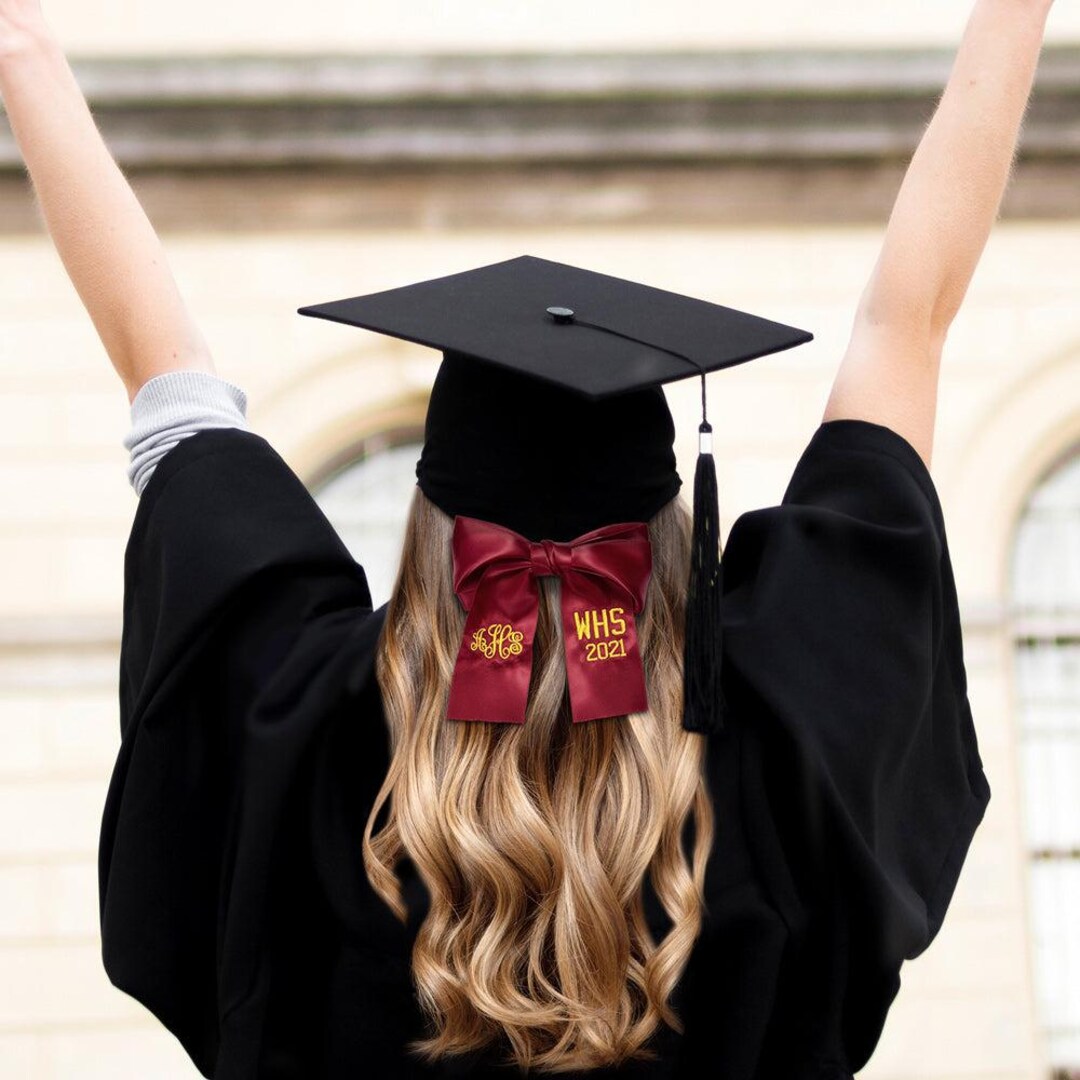 Embroidered Monogram Graduation Cap Bow: Personalized Keepsake Gift - Etsy