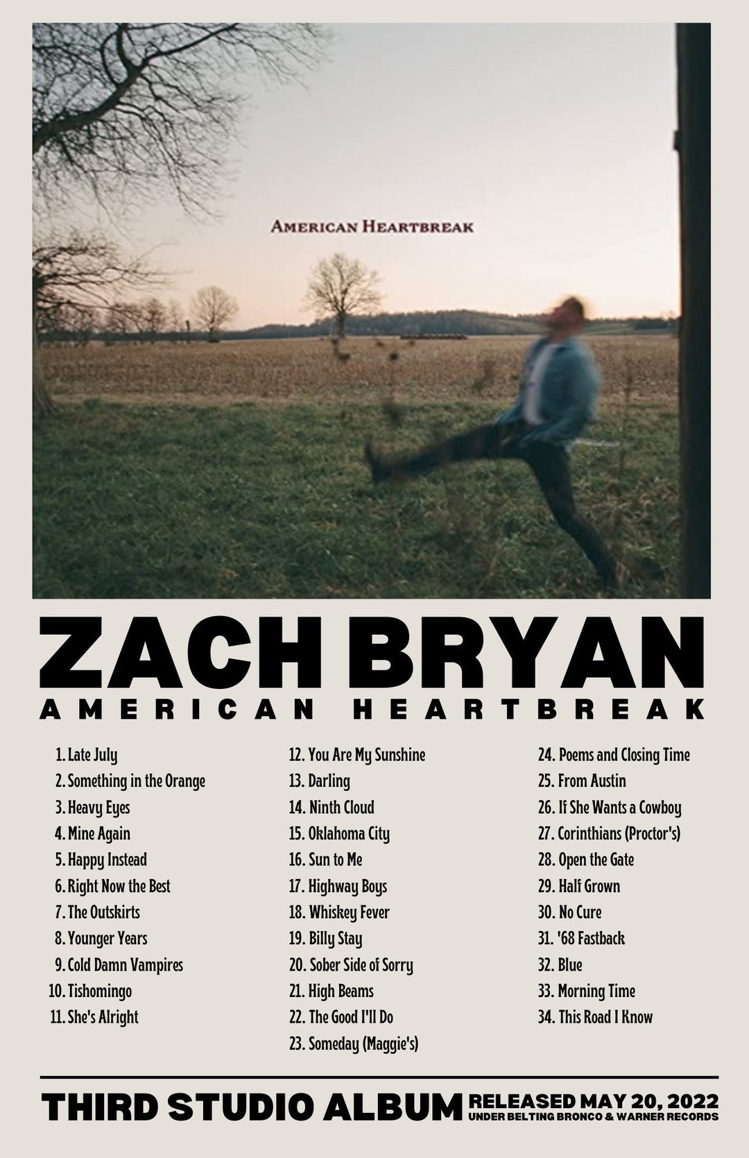 Zach Bryan American Heartbreak Poster - Etsy Denmark