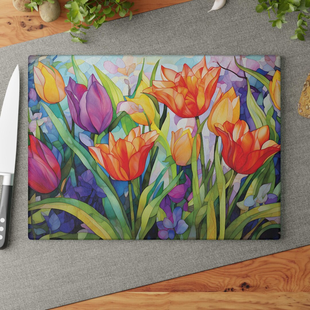 Tulip Stained Glass Cutting Board, Kitchen Decor, Mother Gift ...