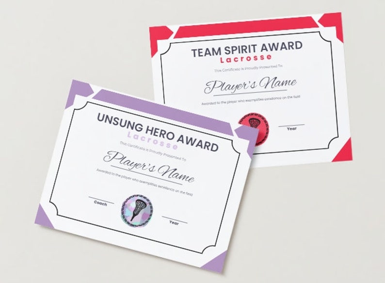 Lacrosse Award Certificates, Ceremony Player Gift, Sports Certificate ...