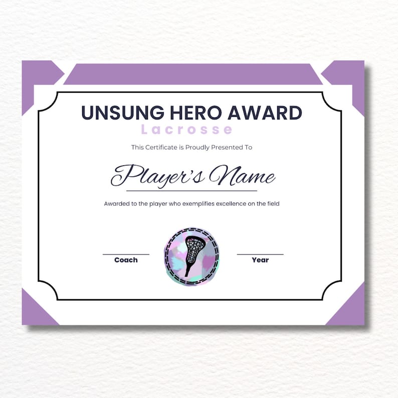 Lacrosse Award Certificates, Ceremony Player Gift, Sports Certificate ...