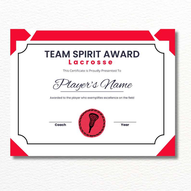 Lacrosse Award Certificates, Ceremony Player Gift, Sports Certificate ...