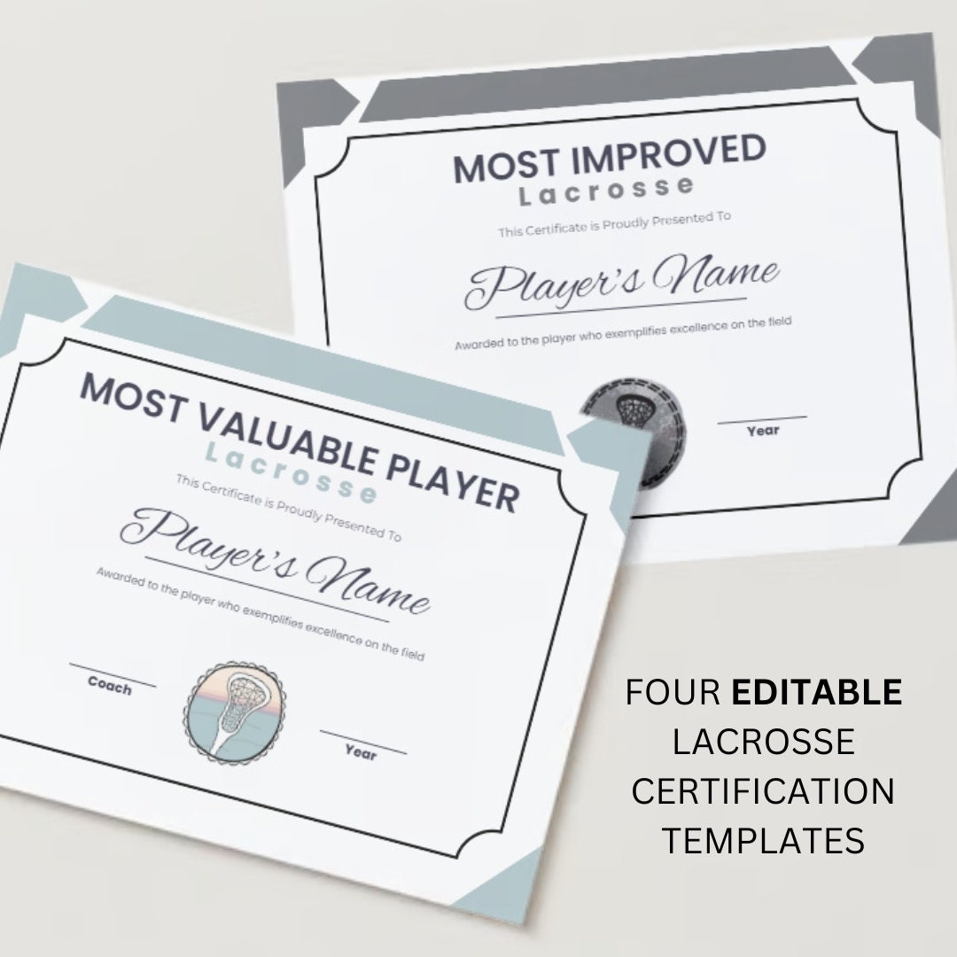 Lacrosse Award Certificates, Ceremony Player Gift, Sports Certificate ...