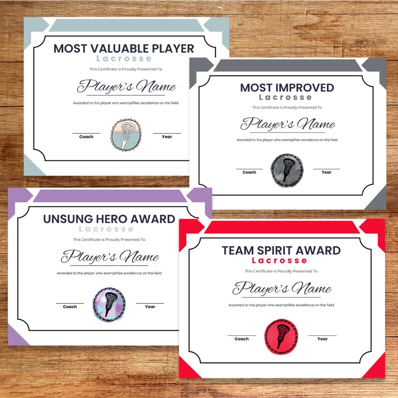 Lacrosse Award Certificates, Ceremony Player Gift, Sports Certificate ...
