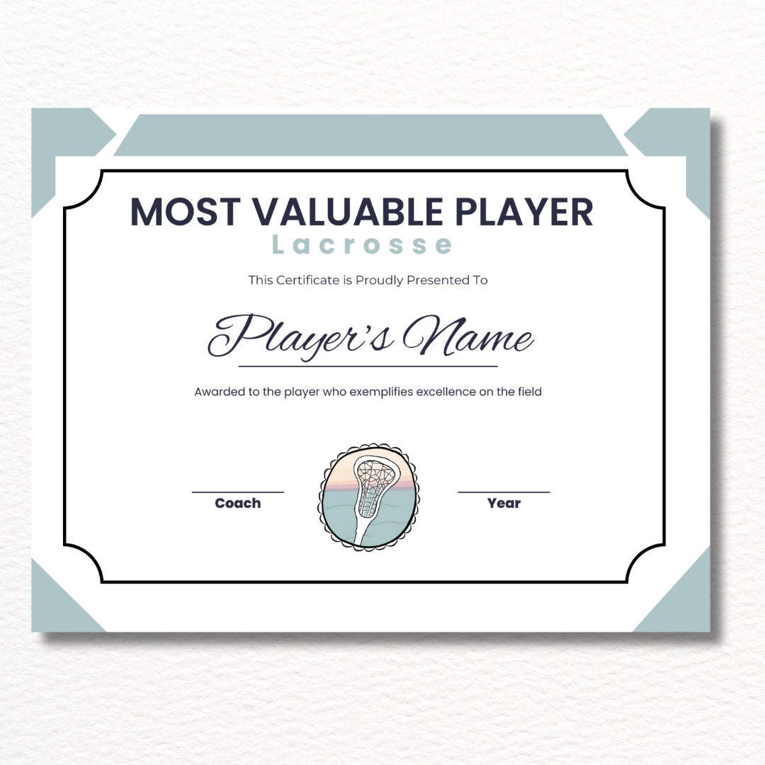 Lacrosse Award Certificates, Ceremony Player Gift, Sports Certificate ...