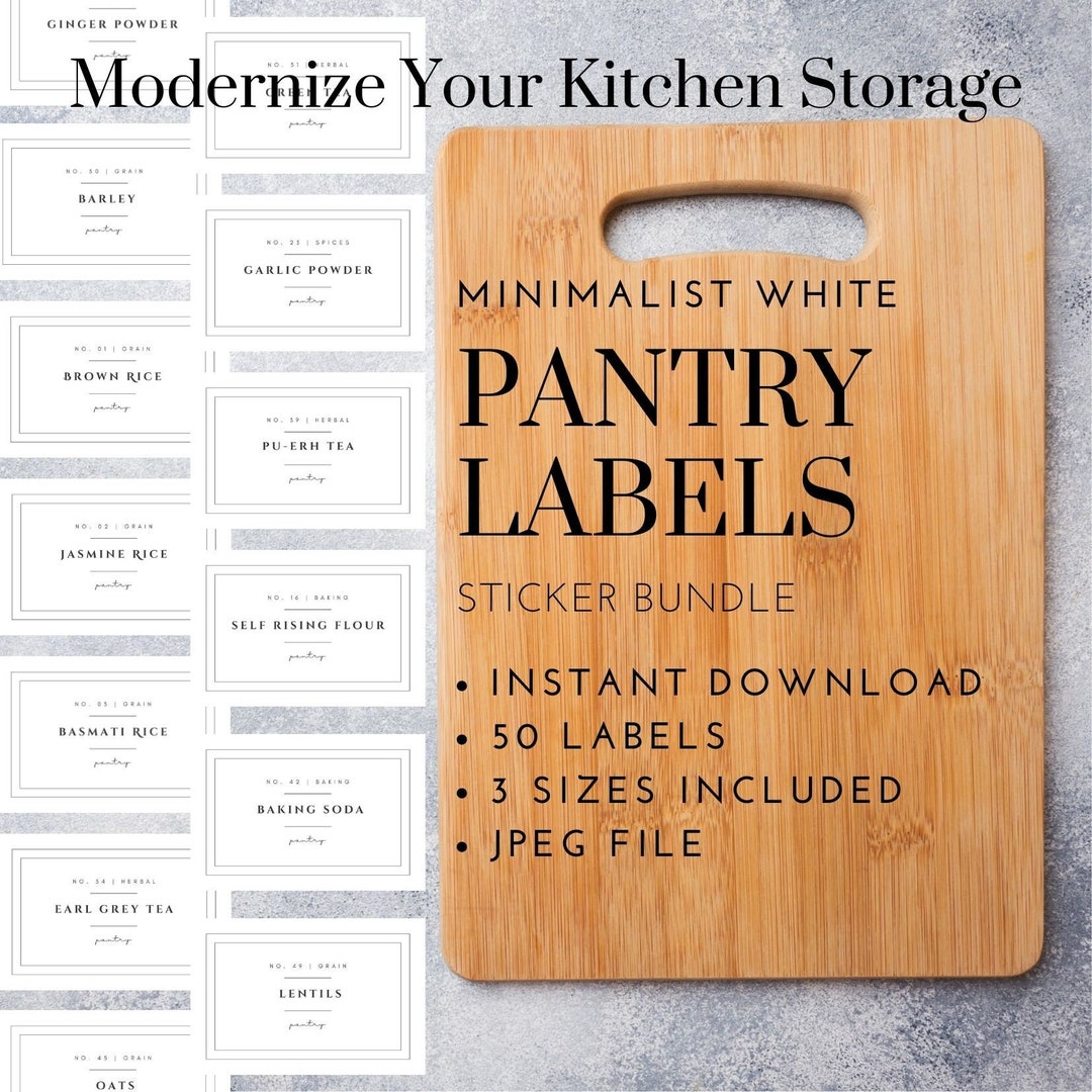 White Modern Pantry Labels | Kitchen Label | Digital Sticker | Pantry ...