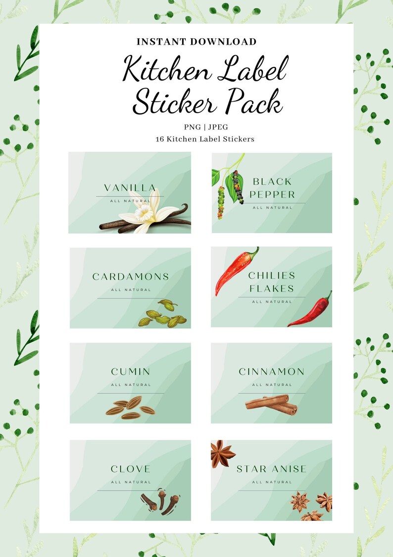 Kitchen Label Sticker Pack | Sticker Pack | Green Stickers | Kitchen ...