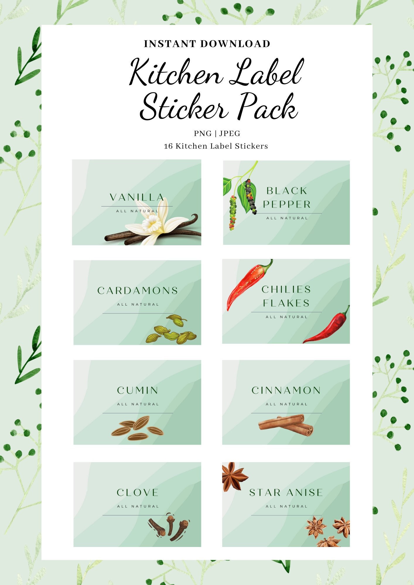 Kitchen Label Sticker Pack | Sticker Pack | Green Stickers | Kitchen ...